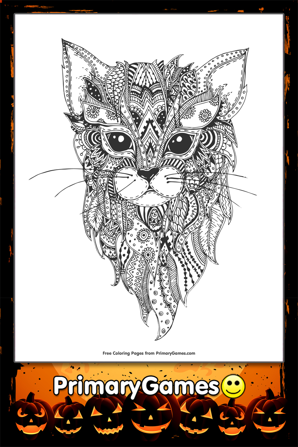 Zentangle Cat Coloring Pages Printable Entangle Cat Print For Adult