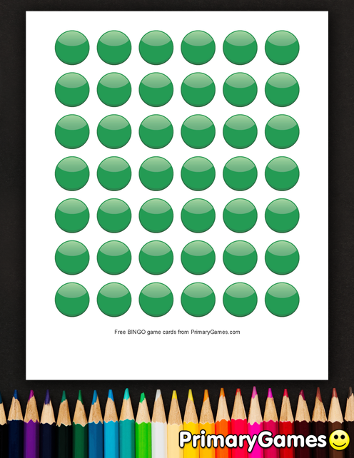 Green Circle BINGO Markers • FREE Printable Game from PrimaryGames