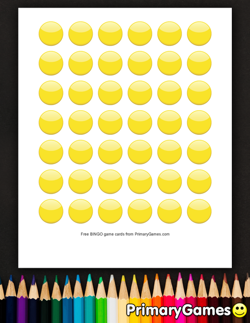 Yellow Circle BINGO Markers • FREE Printable Game from PrimaryGames