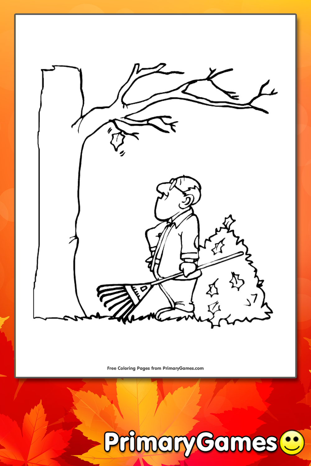 Raking Leaves Coloring Page